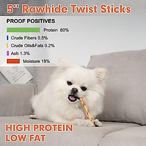 MON2SUN Dog Rawhide Twist Sticks Chicken Flavor 5 Inch Thin Sticks Rawhide Chews Dog Treats for Puppy and Small Dogs 120 Count