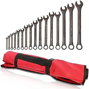 ABN Standard Wrenches Set - 16 Piece SAE Combination Wrench Set 1/4in to 1-1/4in SAE Wrench Set with Roll Up Pouch
