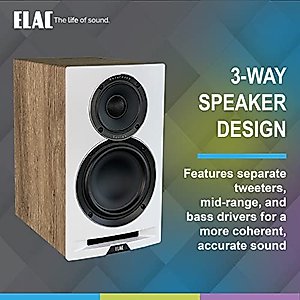 ELAC Uni-Fi Reference 3-Way 5-1/4" Bookshelf Speakers, Oak or Walnut Speakers for Home Theater and Stereo System, White Baffle with Oak Sides