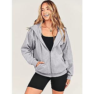 ANRABESS Women's Fashion Hoodies 2023 Fall Oversized Sweater Casual Jacket Cute Fleece Sweatshirts Y2k Long Sleeve Zip Up Y2k Clothes A989yanhui-S Light Grey
