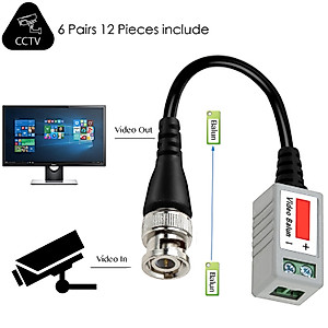 VIMVIP® 6 Pairs (12 Pcs) Mini CCTV BNC Video Balun Transceiver Cable