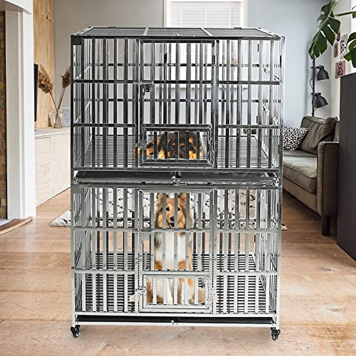 Confote 48" Stackable Heavy Duty Dog Kennel Pet Stainless Steel Crate Cage for Small Dogs with Tray in-Door Foldable & Portable for Animal Out-Door Travel