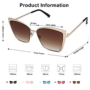 SOJOS Cateye Sunglasses for Women Fashion Mirrored Lens Metal Frame SJ1086 with Gold Frame/Gradient Brown Lens