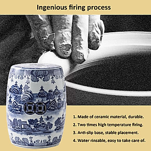 JENKEM Decorative Ceramic Garden Stool, Glazed Hollow Celadon Shoe-Changing Stool Drum Stool, Suitable for Outdoor Garden, Living Room, Terrace, Etc.