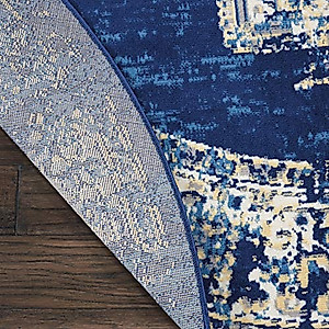 Nourison Grafix Persian Navy Blue 8' x ROUND Area Rug, Easy -Cleaning, Non Shedding, Bed Room, Living Room, Dining Room, Kitchen (8 Round)