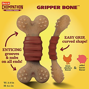 Hartz New Chompathon Gripper Bone Dog Chew Toy for Aggressive Chewers, Double Layered Flavored with Chicken & Bacon