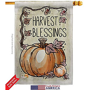 Breeze Decor Harvest Blessings Garden House Flags Set Falltime Autumn Scarecrow Pumkins Sunflower Leaves Season Autumntime Gathering Small Decorative Gift Yard Banner Double-Sided Made in USA 28 X 40