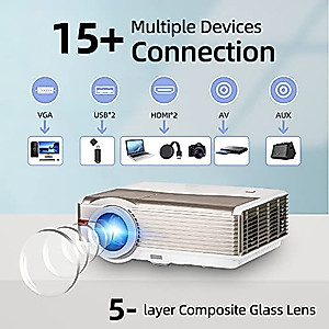 WIKISH Smart Wifi Bluetooth Projector 9000 Lumen,Home Cinema Projector 200 Inch Display with HDMI USB AV for Indoor Outdoor Movie DVD TV Box Laptop