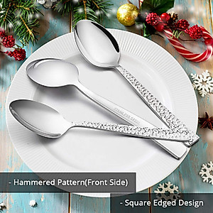 E-far Hammered Dinner Spoons Set of 12, E-far 7.9 Inch Stainless Steel Soup Spoons Tablespoons for Home, Kitchen or Restaurant, Non-toxic & Mirror Polished, Squared Edge & Dishwasher Safe