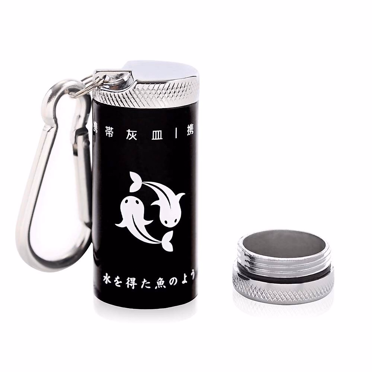 Dxj Portable Ashtray for Cigarette with Lid， Metal Lightweight Windproof Car Ash Tray Outdoor with Carabiner，Black/Blue (Black)