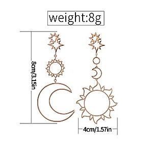 Bohemian Hollow Sun Moon Stars Asymmetric Big Drop Dangle Earrings for Women Jewelry-Gold