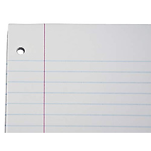 School Smart - 85285 3-Hole Punched Filler Paper w/ Red Margin, 8 x 10-1/2 Inches, Wide Ruled, 200 Sheets,White