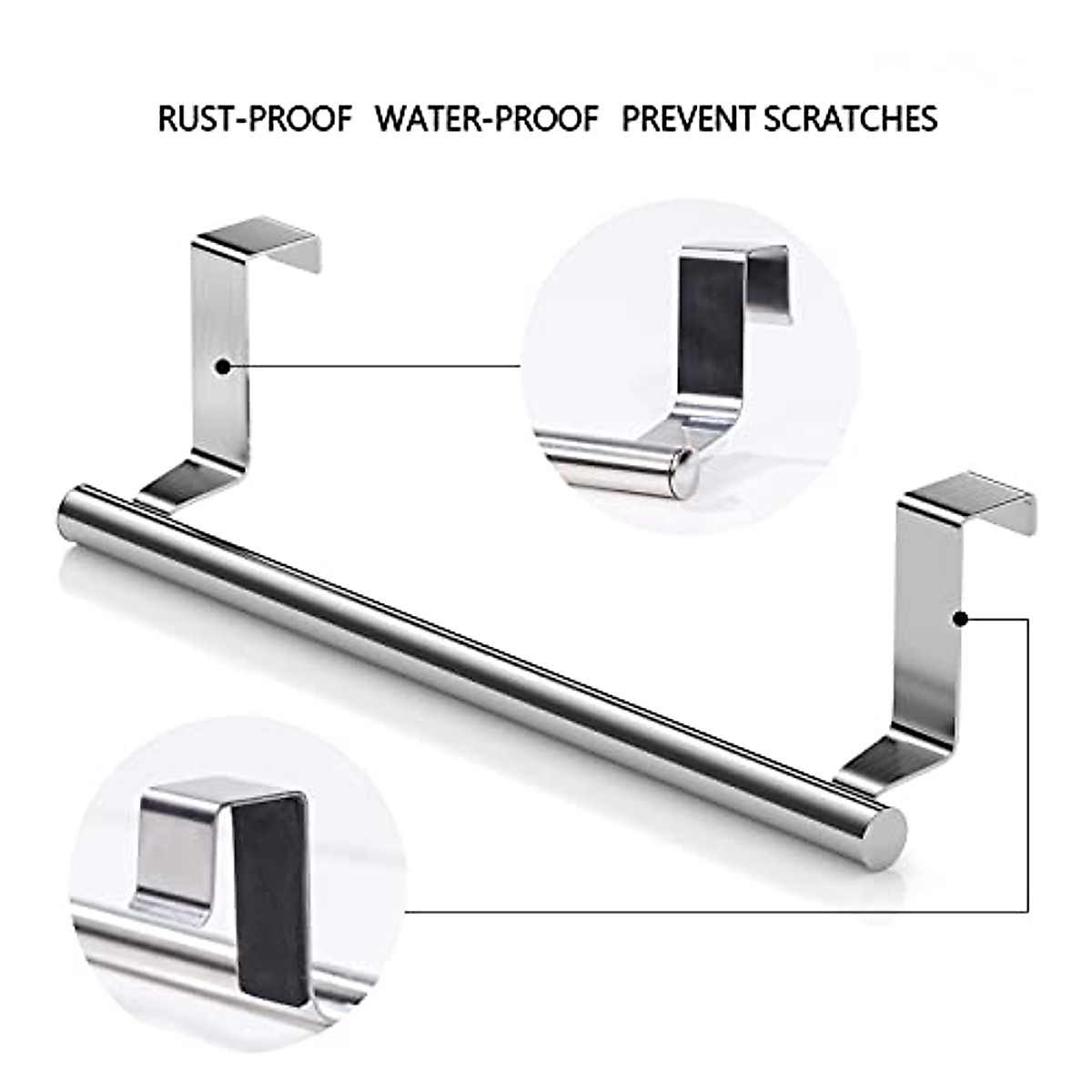 Kitchen Towel Holder - Strong Steel Kitchen Over Cabinet Towel Bar Holder - Holds Hand or Dish Towels - 2 Pack