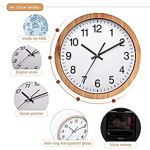 NUOVO 10 Inch Wooden Round Wall Clock Silent & Non-Ticking Retro Wall Clock Operated for Living Room Bedroom Kitchen(26 cm/ 10")