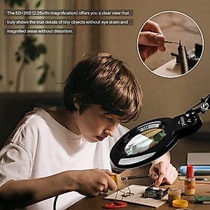Bemelux Bifocals Magnifying Desk Lamp with Clamp, 5 Diopter with 20 Diopter, 6 Inch Detachable Lens and 120PCS LEDs, 3 Color Modes 1200 Lumens Swivel Arm Magnifying Lamp with Light for Crafts