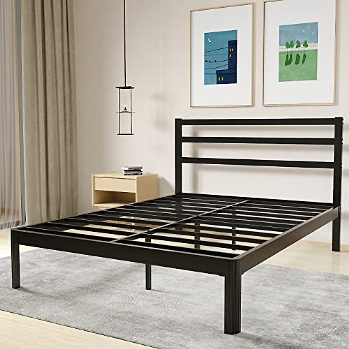 Woozuro 18 Inch Queen Bed-Frame with Headboard and 6PCS Mattress Gaskets No Slip Foundation No Box Spring Needed