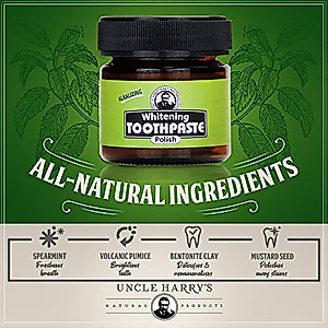 Uncle Harry's Spearmint Sensitive Teeth Whitening Toothpaste Polish | Natural SLS Free Toothpaste Freshens Breath & Promotes Enamel | Toothpaste Fluoride Free
