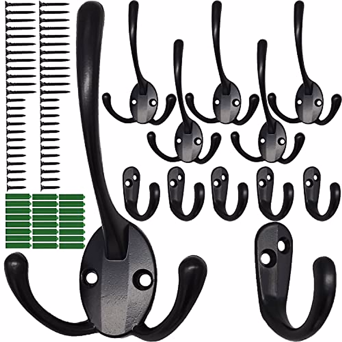 12 Pack Coat Hooks, Heavy Duty Wall Hooks with Screws Wall Mounted Robe Hooks Utility Hooks for Coat, Scarf, Bag, Towel, Key, Cap, Cup, Hat (Black)