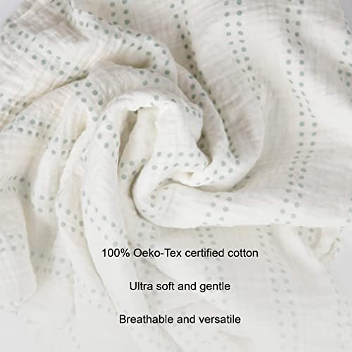 Muslin Swaddle Baby Blankets for Girl or Boy, Soft and Breathable Oeko-Tex Cotton Muslin Baby Blanket, Newborn Swaddling Wrap, Receiving Blanket, 47 in x 47 in, Mint Green and Cream Dots