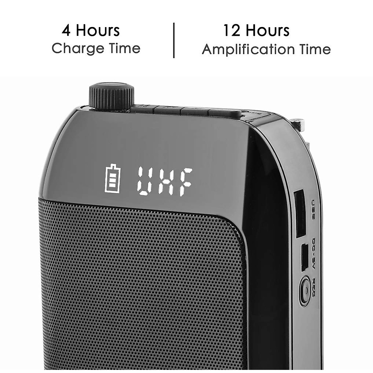 Wireless Voice Amplifier, 15W Rechargeable Portable PA System (2400mAh) Bluetooth Speaker with UHF Wireless Microphone for Teachers, Tour Guide and More