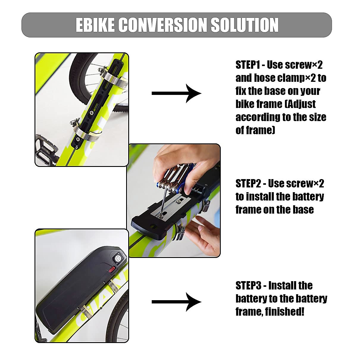 DRIFT MANIAC Ebike Conversion Kit for Battery Adapter Frame Mount, Aluminum Black