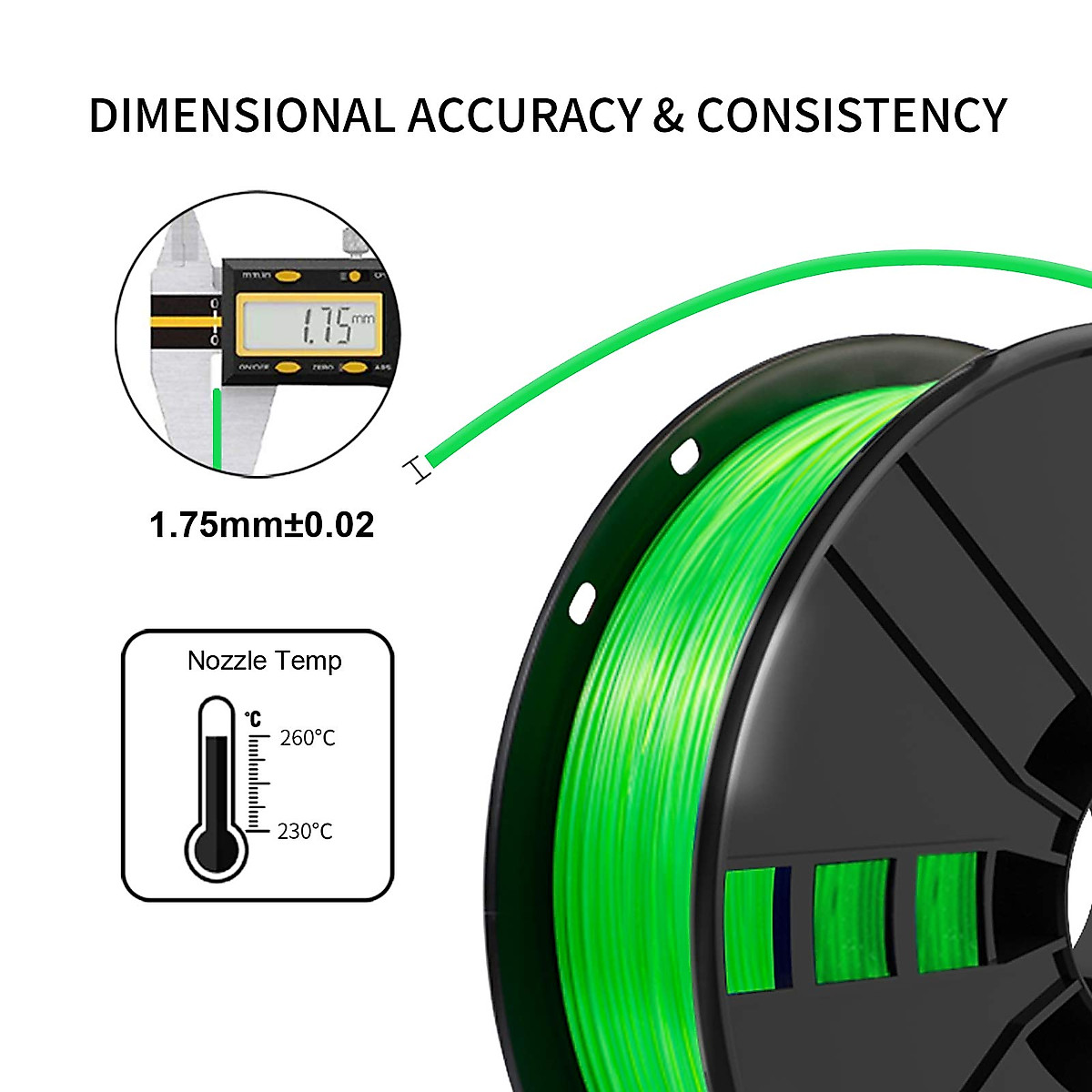 PETG Filament 1.75,Toughness Enhanced Petg Vacuum Sealed,Accuracy +/- 0.02 mm, 1 kg Spool 3D Filament Petg Green