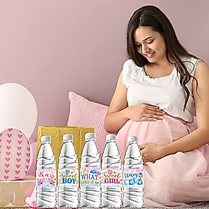 39 Pieces Baby Gender Reveal Water Bottle Labels Gender Reveal Party Favors Baby Shower Water Bottle Stickers Wrappers Waterproof He or She Baby Shower Labels for Baby Gender Reveal Party Decoration