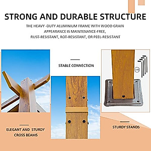 Domi 10' x 13' Outdoor Retractable Pergola, Gazebo Modern Grape Trellis Pergola with Sun Shade Canopy, Patio Aluminum Shelter for Garden Porch Beach Yard with Natural Wood Grain Frame