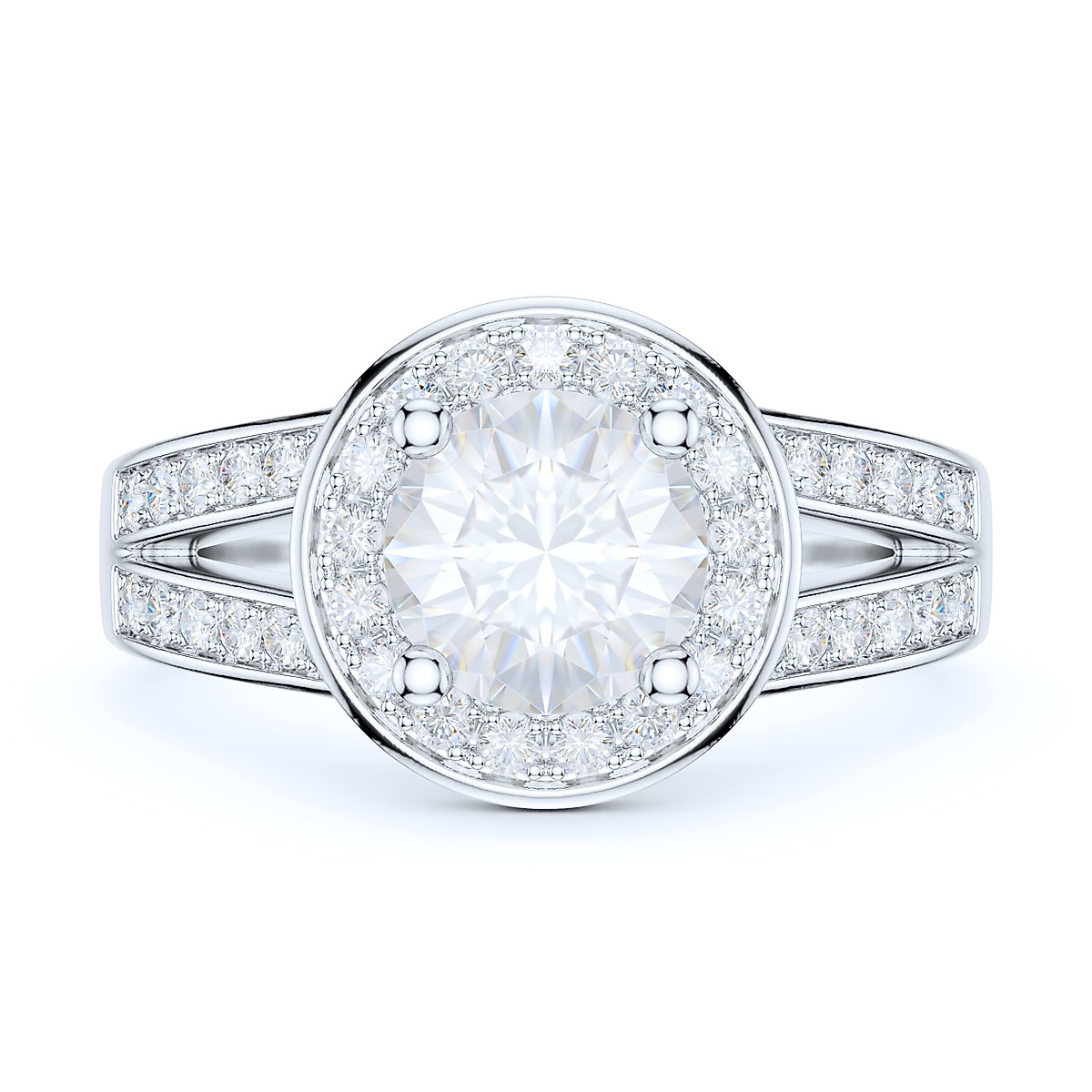 PRSTANI Sterling Silver Split Shank 1CT Round Brilliant Cut Genuine Moissanite Halo Promise Engagement Ring (7)