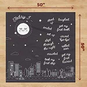 Double Sided Monthly Baby Milestone Blanket- Month Blanket for Baby Pictures | Photo Blanket with Baby Photo Props | Monthly Blankets for Newborns | Baby Boy Girl Milestone Blanket (Black & White)