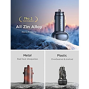 66W USB C Car Charger, AINOPE Cigarette Lighter USB Charger, PD 36W+QC 30W Fast Charging Fast Car Charger, Heavy Solid All Metal iPhone Car Charger Adapter for iPhone, Samsung, iPad, Google Pixel