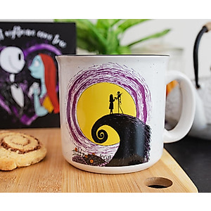 Disney The Nightmare Before Christmas Jack and Sally Spiral Hill 20-Ounce Ceramic Camper Mug | BPA-Free Travel Coffee Cup For Espresso, Caffeine, Cocoa, | Home & Kitchen Essentials | Halloween Gifts