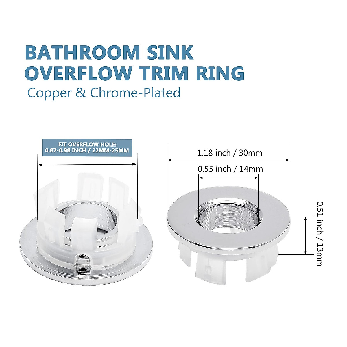Qjaiune 3 Pack Bathroom Sink Overflow Trim Ring, Electroplating Chrome Overflow Drain Cover Round Basin Cover, Vanity Sink Overflow Cap Small Sink Insert, Brass Hole Cover for Kitchen Bathtub