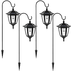 Viewsun 34 Inch Hanging Solar Lights, Shepherd Hook Lights with 2 Shepherd Hooks Waterproof Outdoor Decorative Solar Lantern Lights for Garden Decor, Patio, Backyard, Pathway, 4 Pack