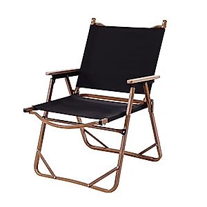 DYRABREST Outdoor Folding Camp Chair Wood Grain Portable Lawn Chairs 308 LBS Heavy Duty Travel Chair Aluminum Frame Lightweight Lounge Chair for Camping, Garden, Picnics, Patio, Beach (Black)
