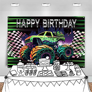 LDWLYW Truck Backdrop Banner Car Birthday Backdrop for Boys Green Truck Birthday Party Decorations Cars Happy Birthday Backdrop Boy Truck Theme Party Supplies Photo Props 5x3ft