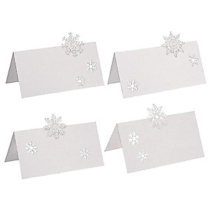 UUYYEO 48 Pcs Snowflake Table Cards Christmas Party Place Cards Wedding Seating Cards Tabletop Name Tags Table Setting Cards Food Buffet Labels