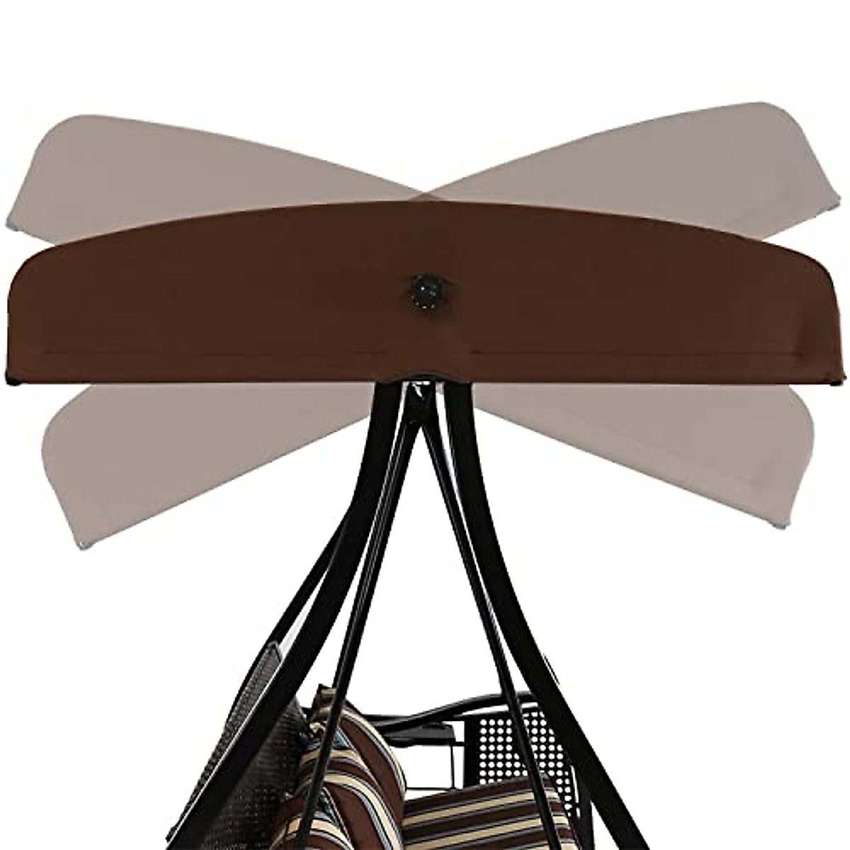 Sunnydaze 3-Seat Deluxe Outdoor Patio Swing with Heavy Duty Steel Frame and Canopy, Brown Stripe Cushions, 600-Pound Weight Capacity