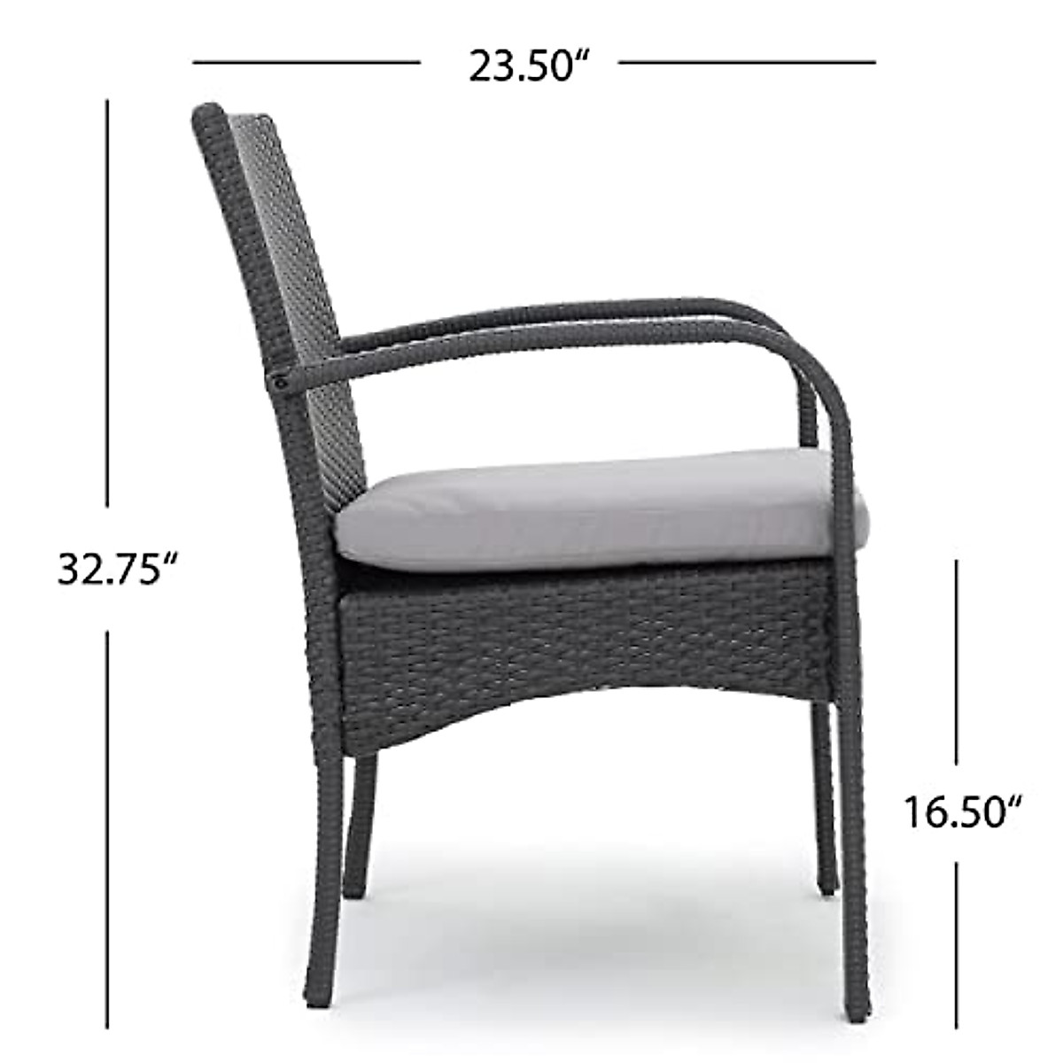 Christopher Knight Home Louise Outdoor Wicker Dining Set with Acacia Wood Table and Bench and Water Resistant Cushions, 6-Pcs Set, Sandblast Light Grey / Black Rustic Metal / Grey / Grey Cushions