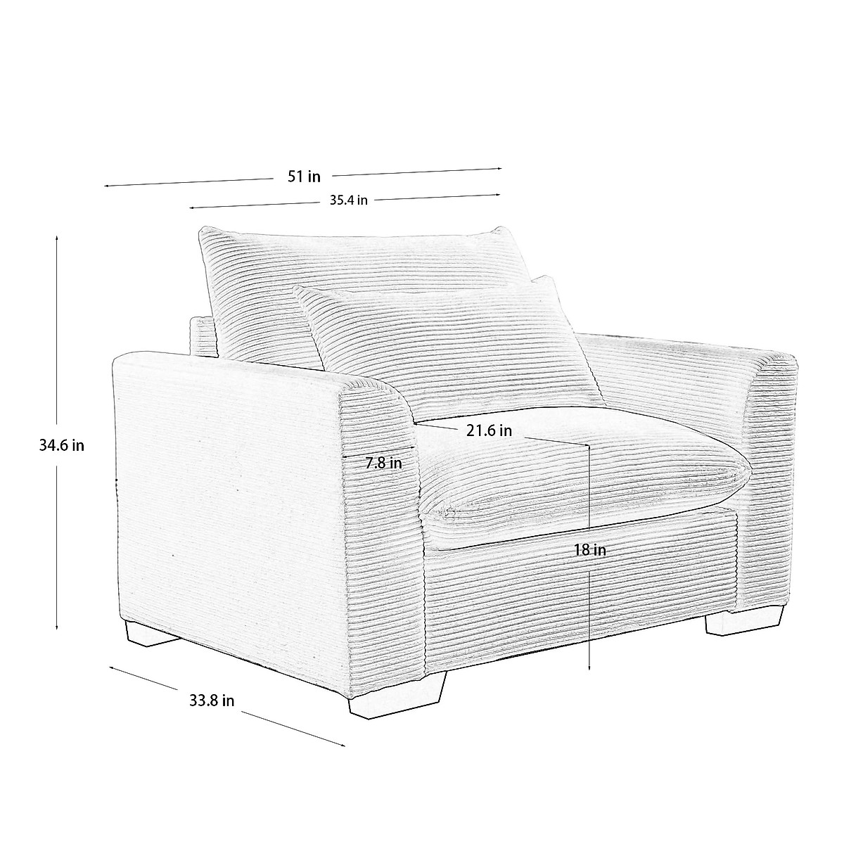 HanStrong Single Sofa Accent Chair, Modern Corduroy Deep Seat Single Seat Couch Upholstered Sofa with Waist Pillow for Living Room Bedroom Apartment Office, Blue