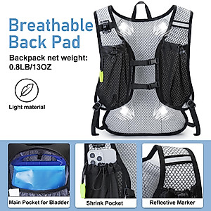 Lightweight Hydration Backpack, Running Backpack with 2L Water Bladder, Hydro Water Daypack for Cycling Hiking Rave for Men Women