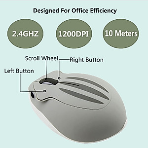 Wireless Mouse Cute Cartoon Hamster Shape Mini Silent Click Ergonomic Design 2.4G USB Portable Cordless Mouse 1200 DPI Small Mice for Notebook/MacBook/PC/Laptop/Computer for Kids Girl Gift (Grey)