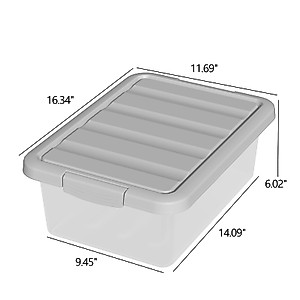 Nihenok 14 L Clear Latch Storage Box, 2 Pack Plastic Storage Bins with Gray Lids
