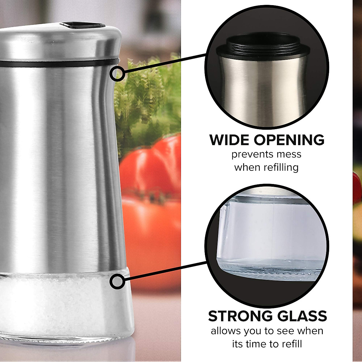 The Original Salt Shaker - Spice Dispenser with Adjustable Pour Holes - Stainless Steel & Glass 1 Bottle