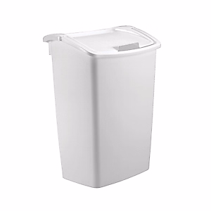Rubbermaid FG280300BISQU Dual-Action Swing Lid Trash Can for Home, Kitchen, and Bathroom Garbage, 11.3 Gallon, Off-White Bisque, 45-quart, Tan