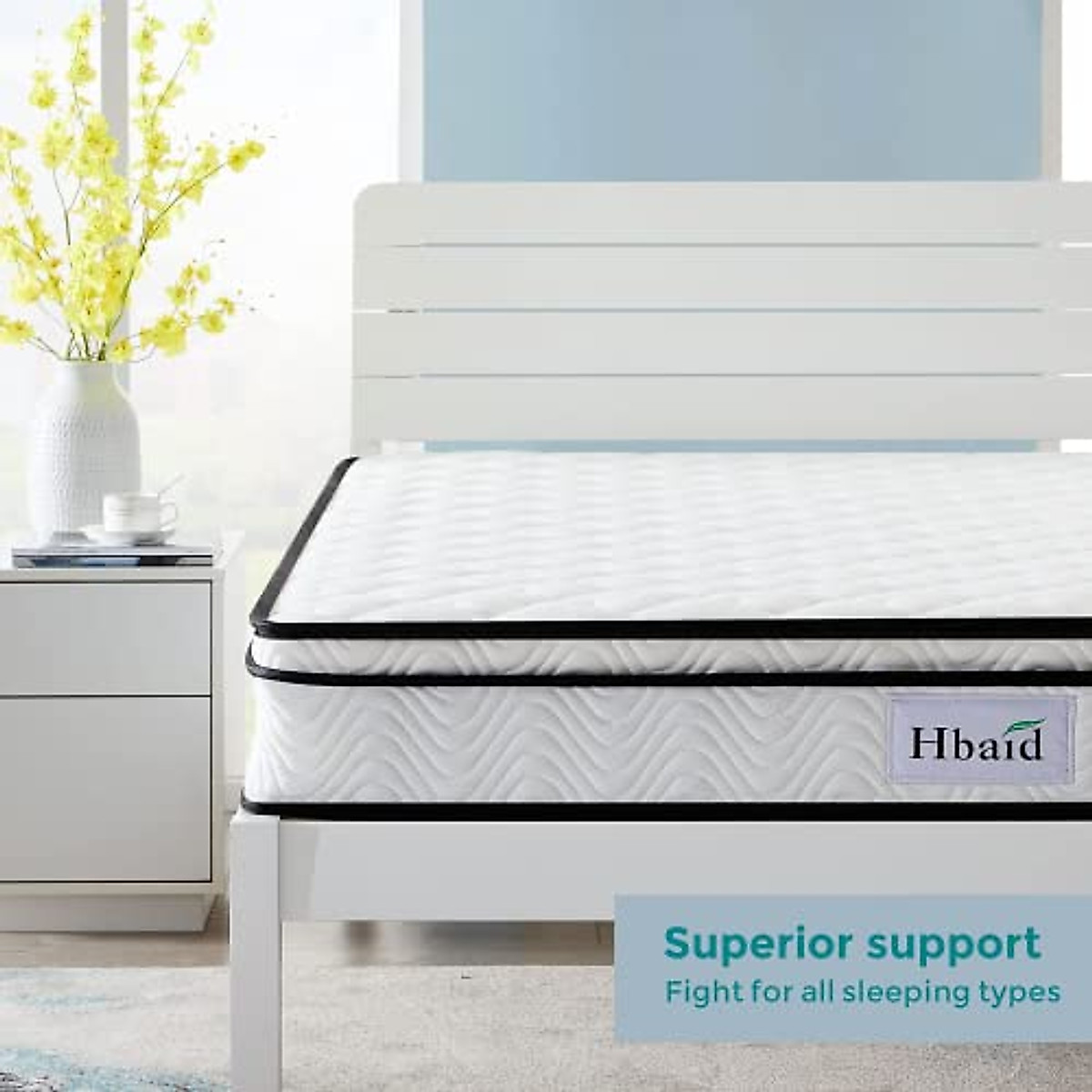 Mattress, Hbaid 8 Inch Memory Foam and Innerspring Hybrid Medium-Firm Feel Hybrid Mattress, Pocket Spring Mattress, Pressure Relieving Comfort Body Support, Bed-in-a-Box (Twin)