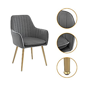 CangLong Furniture Modern Living Dining Room Accent Arm Chairs Club Guest with Gold Metal Legs, Set of 2, Grey