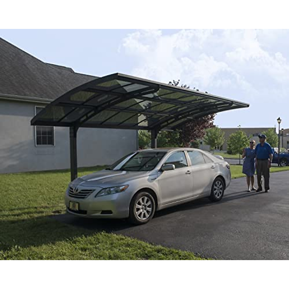 Palram - Canopia Arizona 10 Ft. x 16 Ft. x 9 Ft. Breeze 5000 Single Carport Aluminum Metal Frame and Polycarbonate Panels Car Port for Outdoor Driveway Car, Truck, RV, Boat Storage (Gray/Bronze)