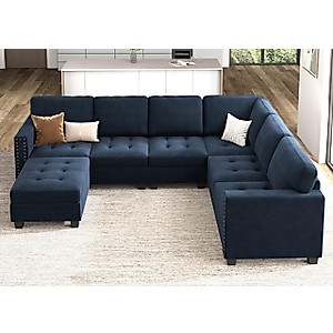 HONBAY Velvet Convertible Sectional Sofa L Shaped Couch with Storage Top Tray Ottoman Corner Sectional Couch with Reversible Chaise