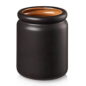 LIFVER Kitchen Utensil Holder, Heavy Ceramic Utensil Crock, 6.5" Cooking Utensil Holder, Utensil Organizer for Countertop, Kitchen Gifts, Farmhouse Kitchen Decor, Scratch Cork Bottom, Black